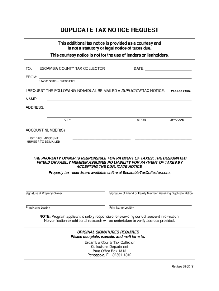 Fillable Online Duplicate Tax Notice Request Form 5-2018.doc Fax Email ...