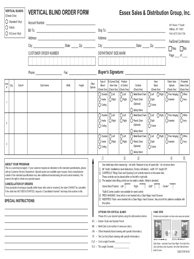 Fillable Online VERTICAL BLINDS: Fax Email Print - pdfFiller