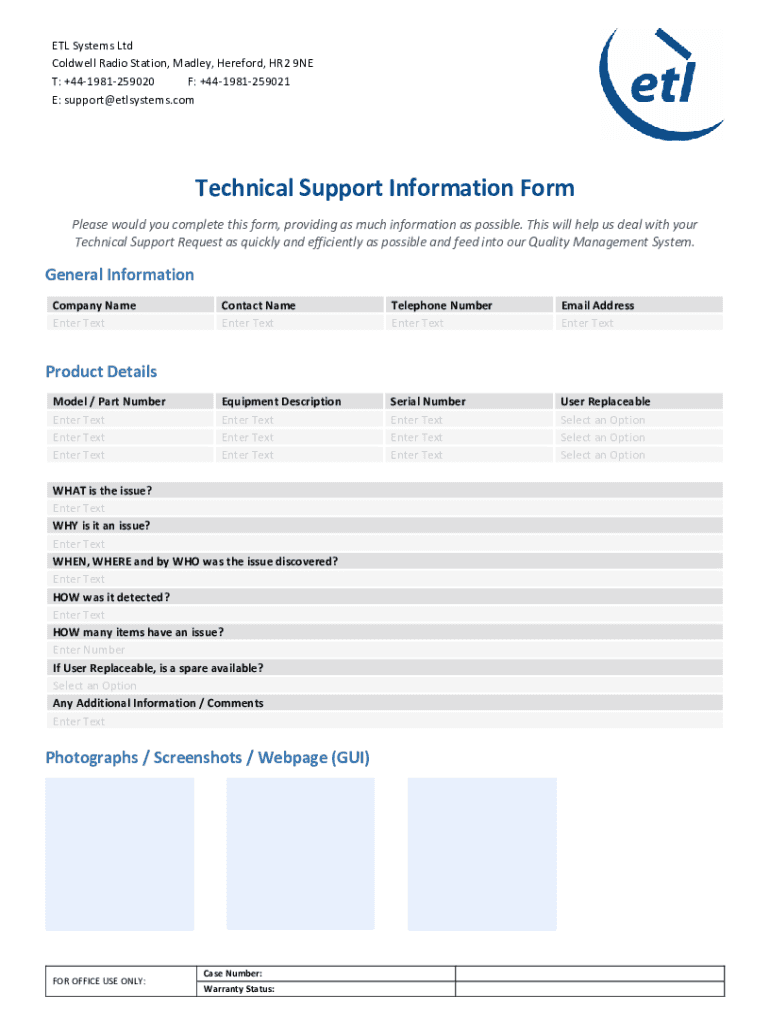 Fillable Online Technical Support Information Form. Type of Manual Fax ...