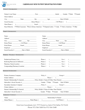 Fillable Online New Patient Registration FormPediatric Cardiology ...