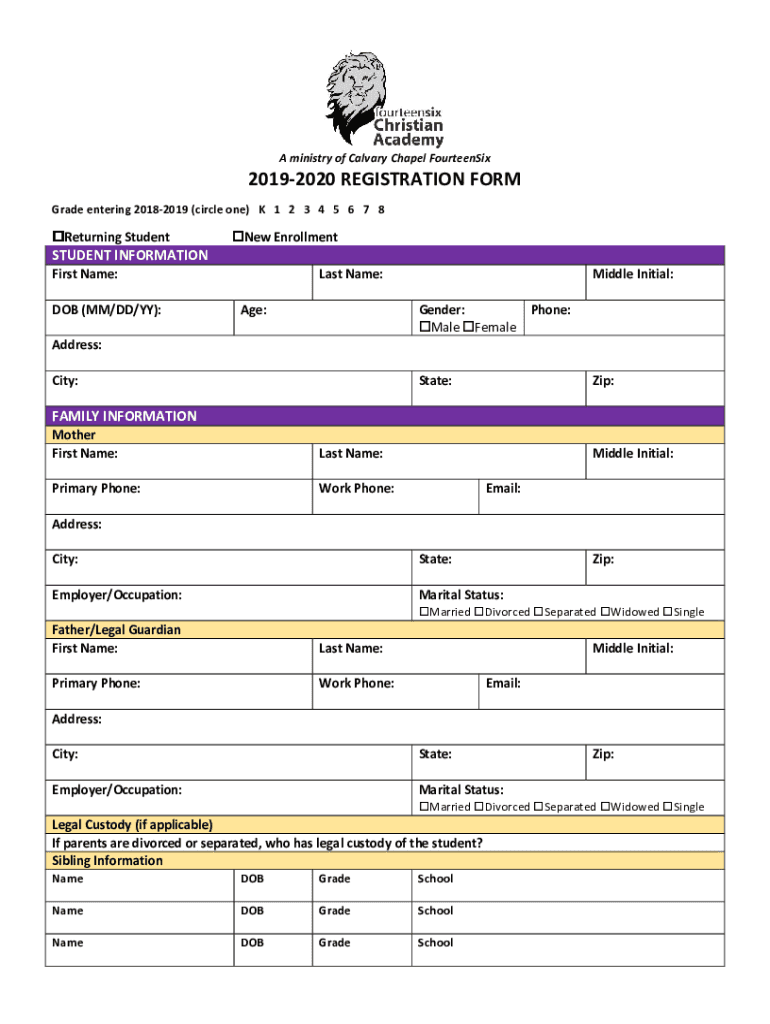 Fillable Online 2018-2019 Registration Form 112917 Fax Email Print - pdfFiller