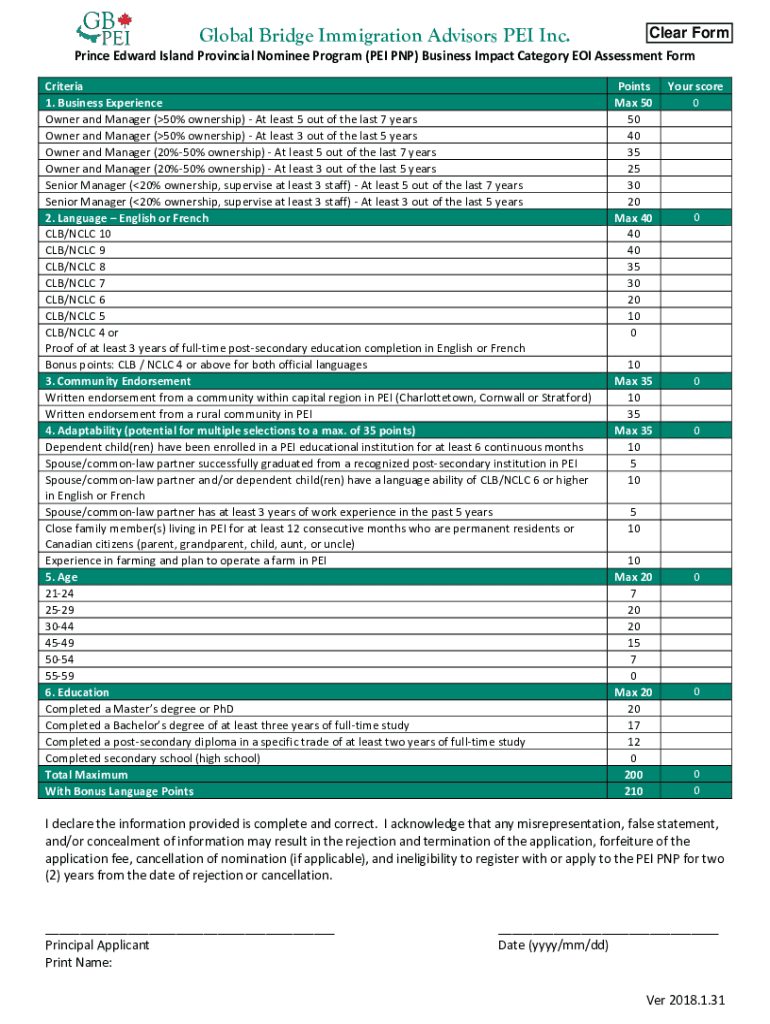 Fillable Online PDF EOI Assessment Form - GB PEI Fax Email Print - pdfFiller