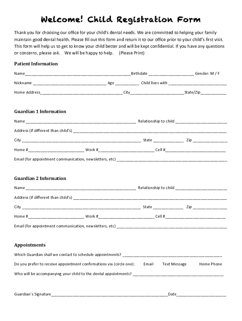 Fillable Online Child Registration Form - Virginia Department of Social ...
