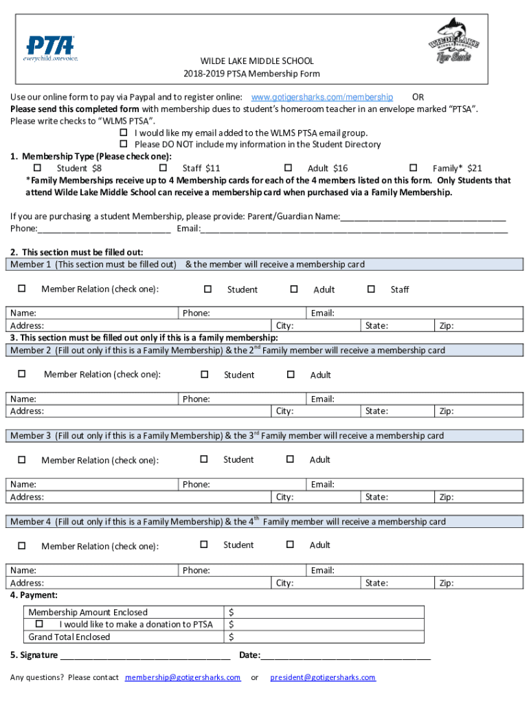 Fillable Online 2018-2019 PTSA Membership Form Fax Email Print - pdfFiller