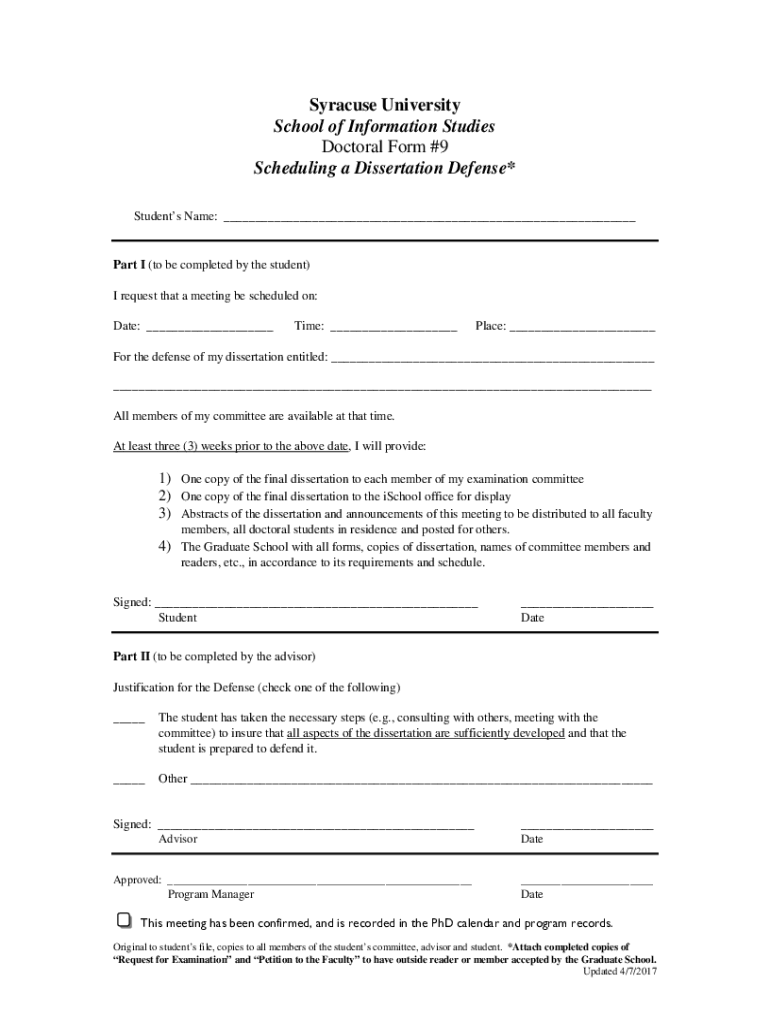 Fillable Online Fillable Online Scheduling a Diss Defense Form ...