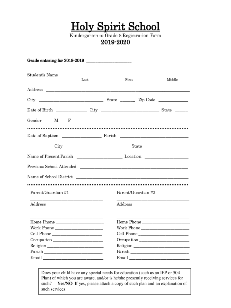 Fillable Online Kindergarten to Grade 8 Registration Form Fax Email Print - pdfFiller