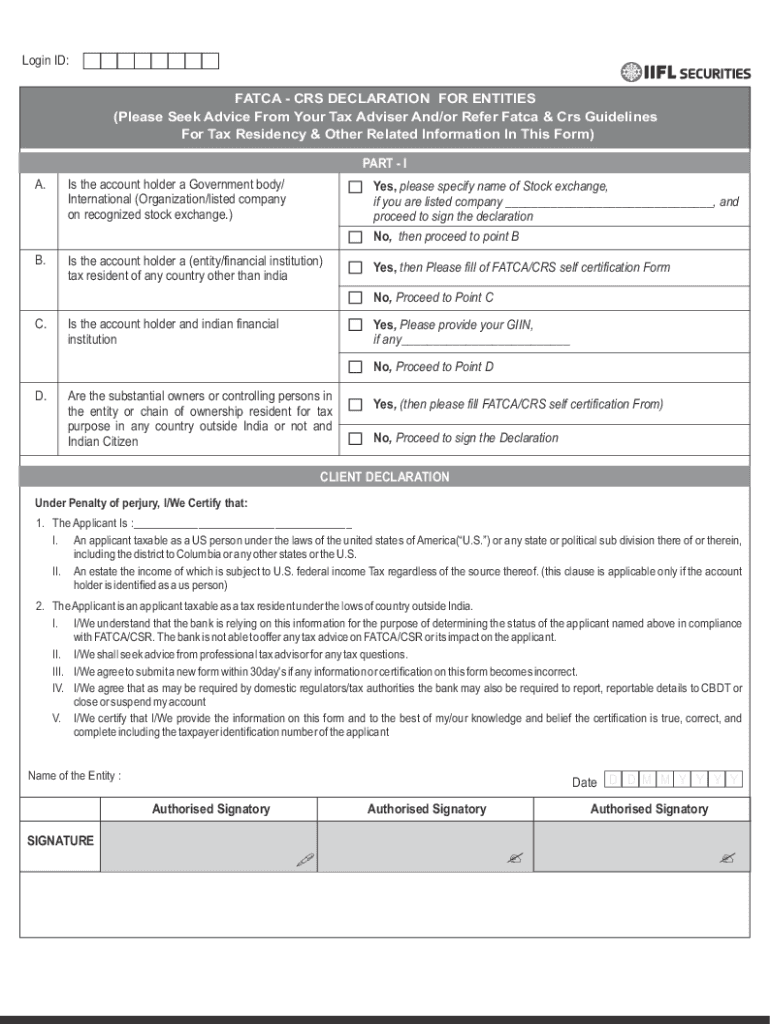 Fillable Online PDF CRS and FATCA IGA Entity Tax Residency Self ...