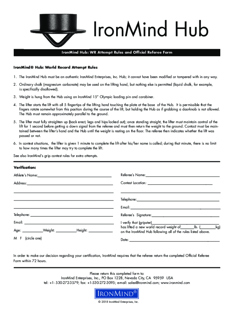 Fillable Online Official Ironmind Hub World Record - GripBoard - The ...