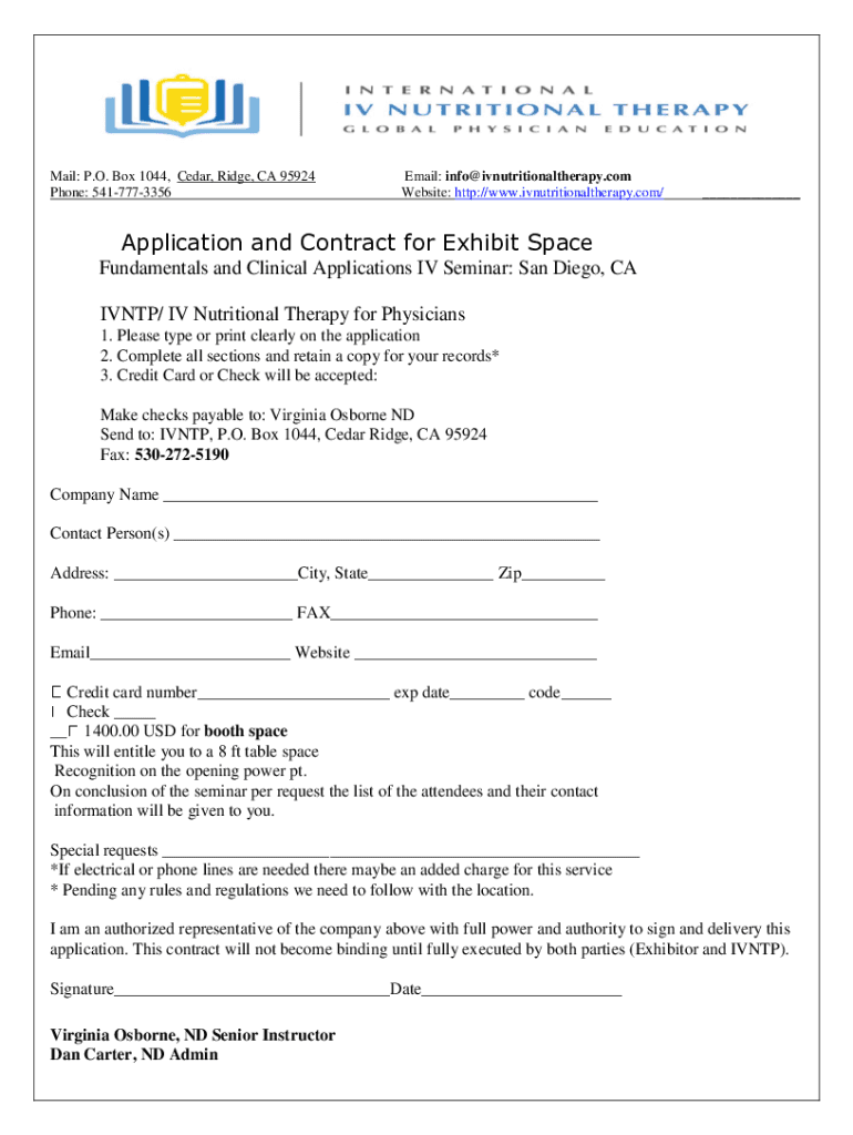 Fillable Online Application and Contract for Exhibit Space Fundamentals ... Fax Email Print ...