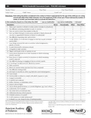 Fillable Online NICHQ Vanderbilt Assessment Scale Initial - Centennial ...