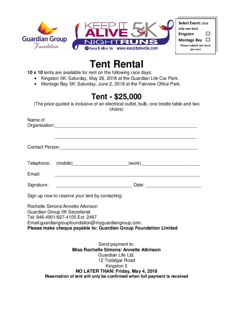 Fillable Online tent rental form here - Keep It Alive 5K Fax Email ...