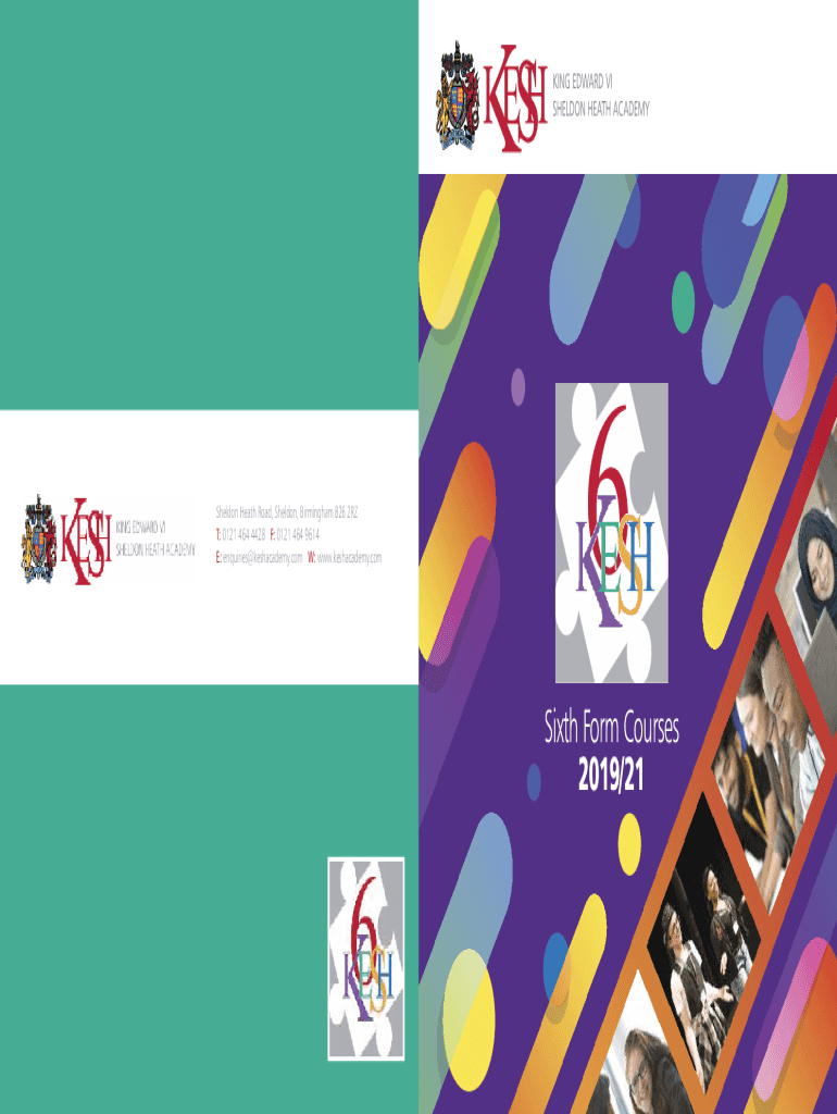 Fillable Online Sixth Form Courses 20 19/21 - KESH Academy Fax Email ...
