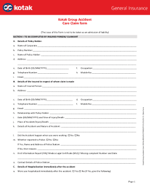 Fillable Online Kotak Group Accident Care Claim form Fax Email Print ...