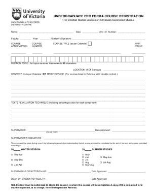 Fillable Online UNDERGRADUATE PRO FORMA COURSE REGISTRATION FORM Fax ...