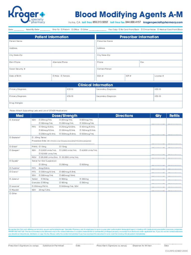 Fillable Online Patient Information Prescriber Information Clinical ...