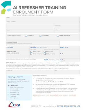 Fillable Online AI REFRESHER TRAINING ENROLMENT FORM - CRV Fax Email ...