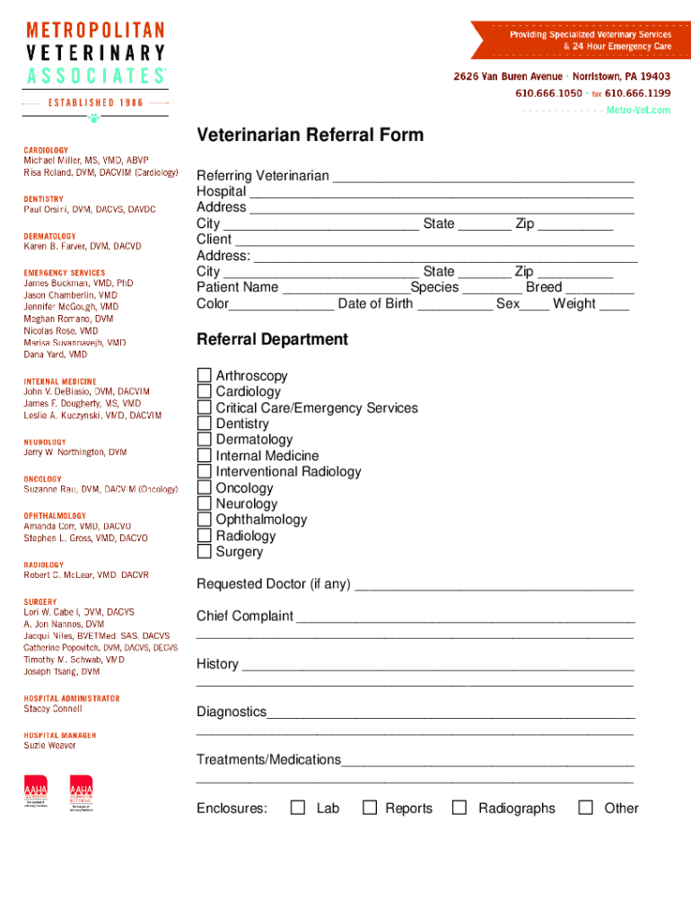 Fillable Online PDF Referral Form Excel-Phx - Veterinary Neurological ...