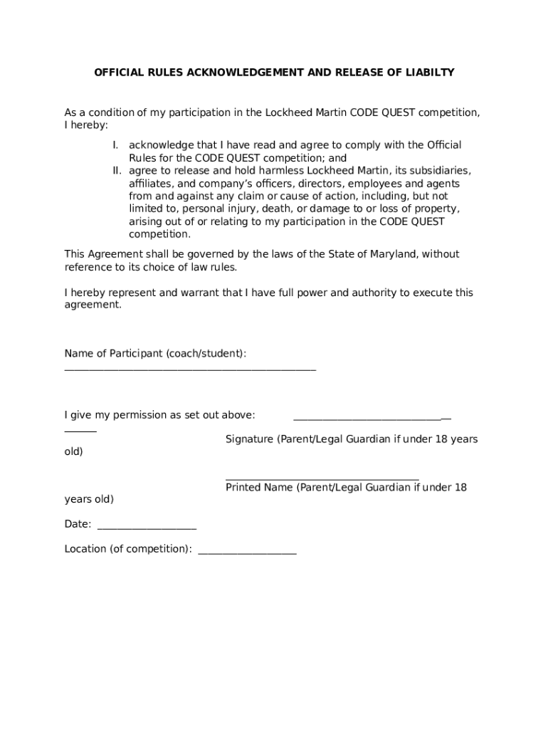 ACKNOWLEDGEMENT AND RELEASE OF LIABILITY Doc Template | pdfFiller