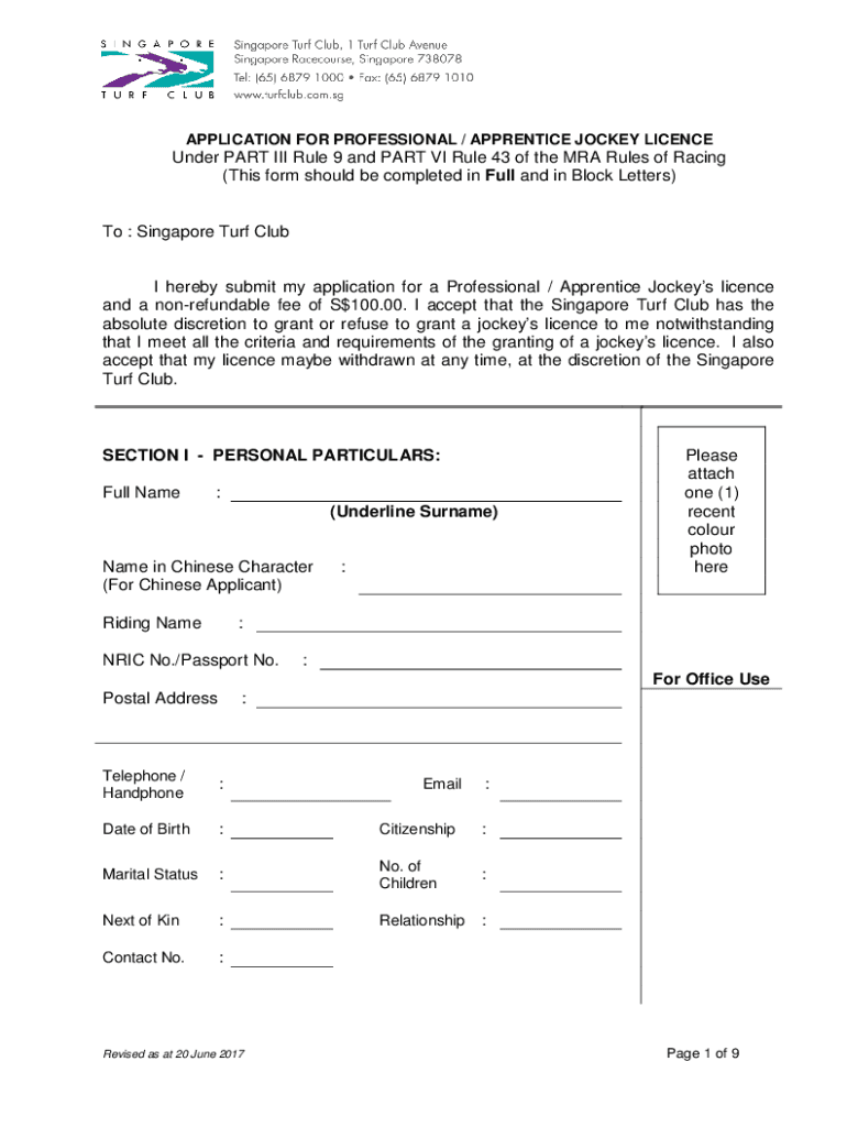 Fillable Online Get the Jockey Application Form Decentralised - STC ...
