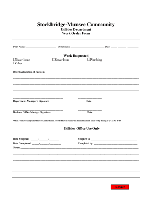 Fillable Online Utilities Work Order Form - Stockbridge-Munsee ...