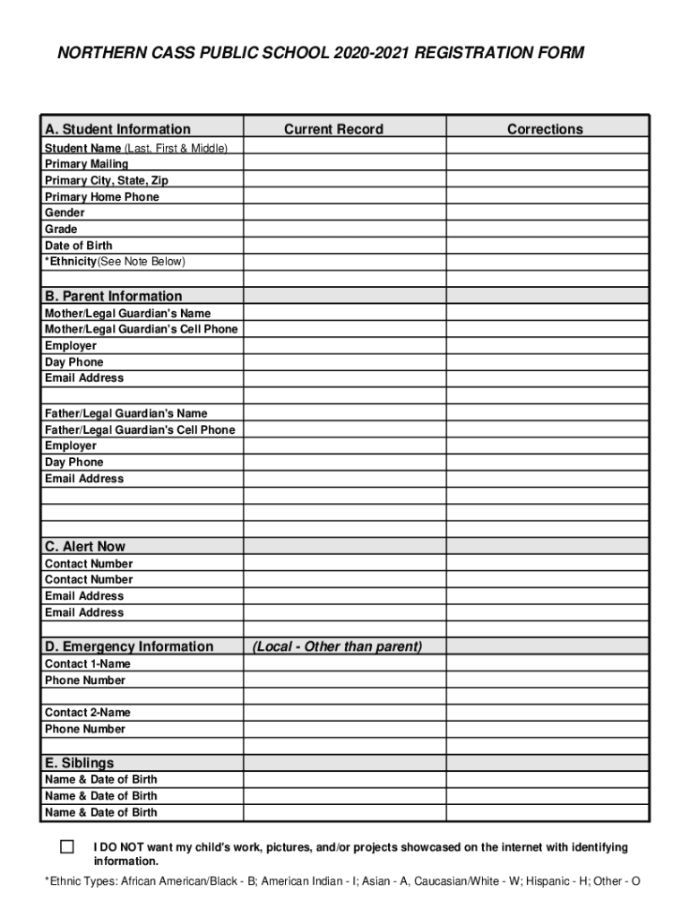 Fillable Online YEARLY REGISTRATION FORM (BLANK). PowerSchool Report Fax Email Print - pdfFiller