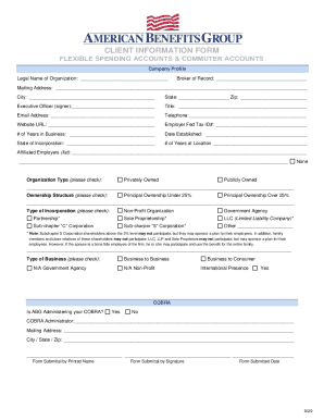 Fillable Online CLIENT INFORMATION FORM - American Benefits Group Fax Email Print - pdfFiller