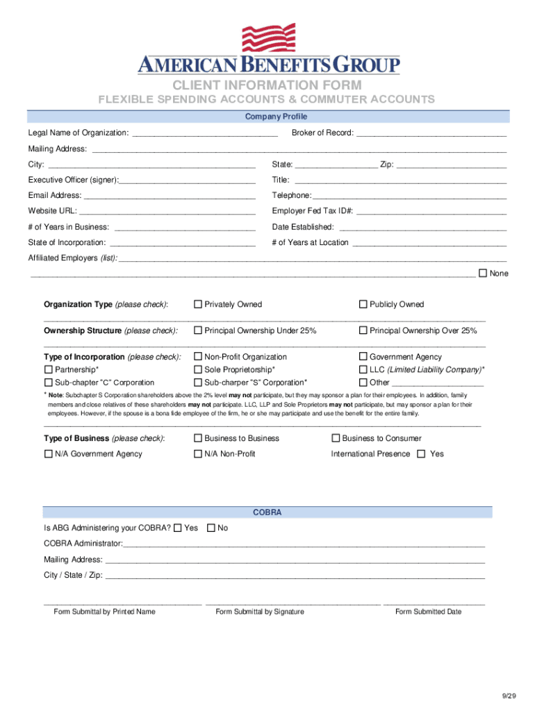 Fillable Online CLIENT INFORMATION FORM - American Benefits Group Fax ...