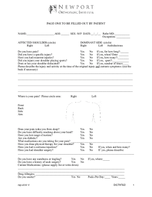 Fillable Online Newport Orthopedic Institute - Shoulder Questionnaire ...