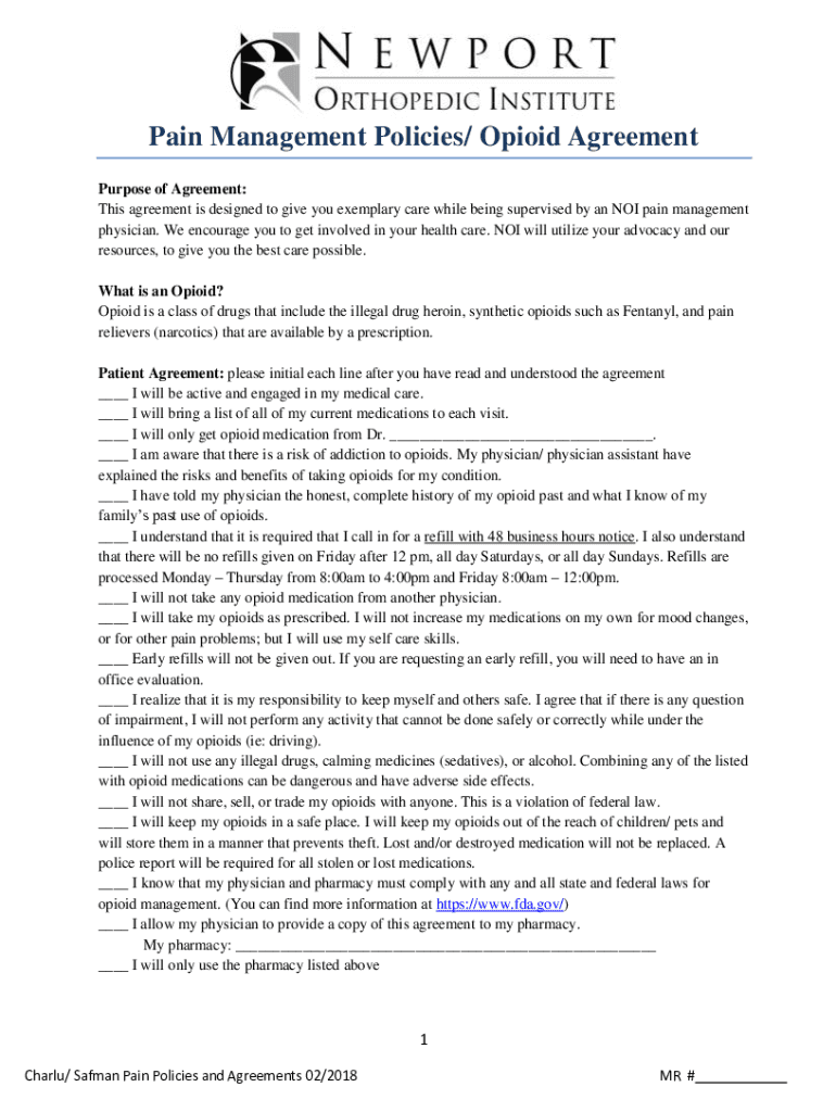 Fillable Online Pain Management Policies/ Opioid Agreement Fax Email ...