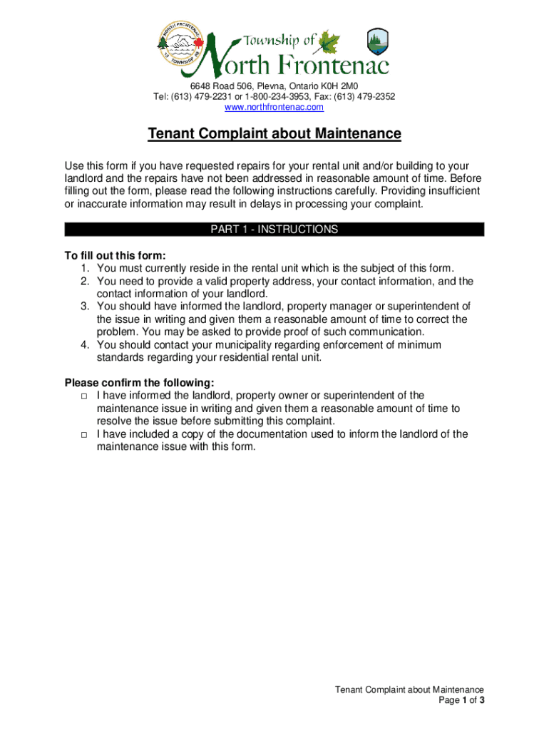 Fillable Online Tenant Complaint Form - TEMPLATE Fax Email Print ...