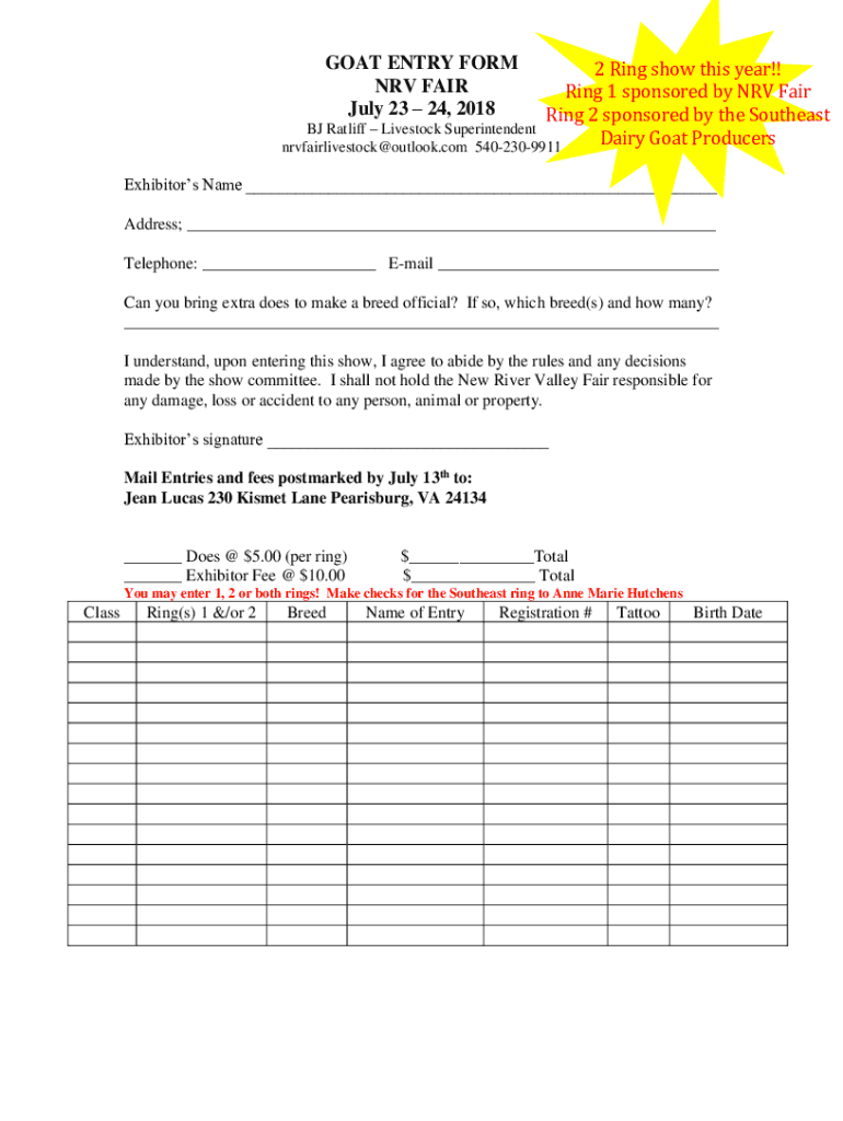 JUNIOR FAIR LIVESTOCK ENTRY FORM - GOAT: Fill out & sign online | DocHub