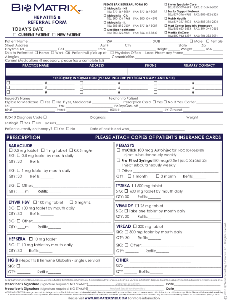 Fillable Online HEPATITIS B REFERRAL FORM - BioMatrix Specialty ...