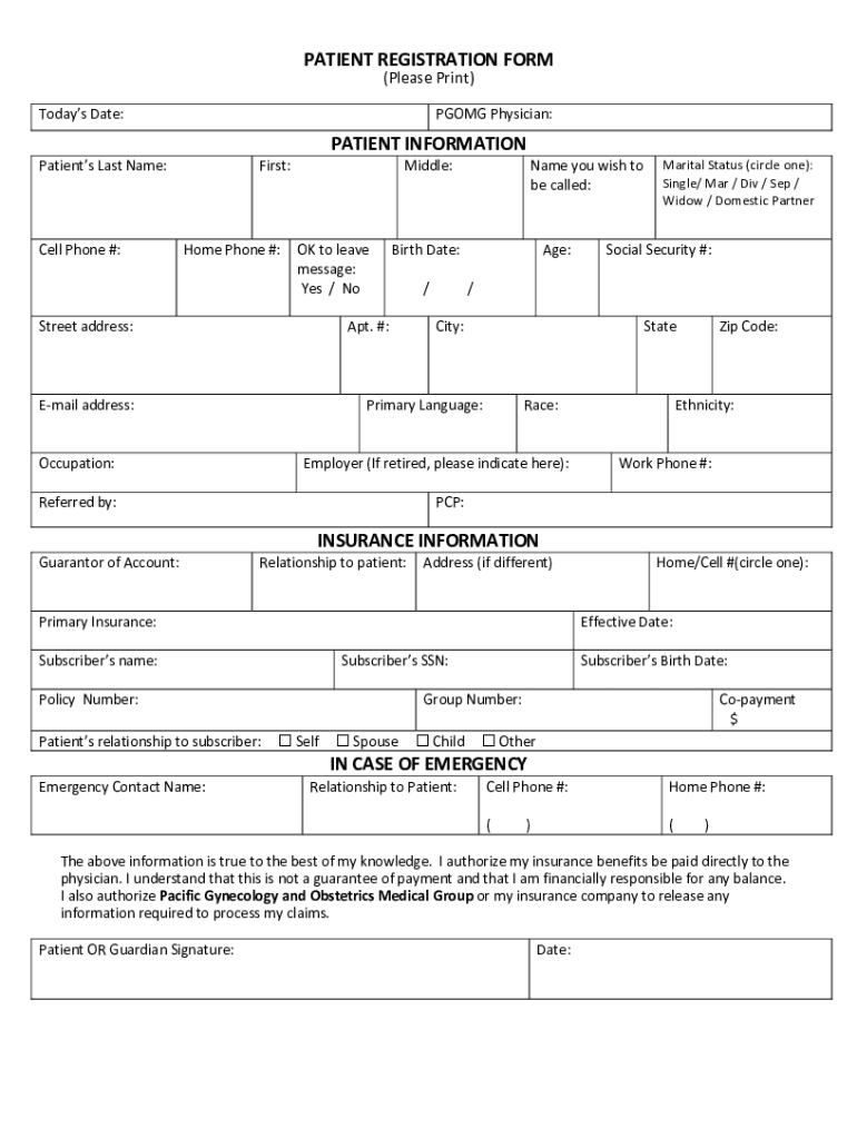 Fillable Online OBSTETRICS PRE-ADMISSON FORM Fax Email Print - pdfFiller