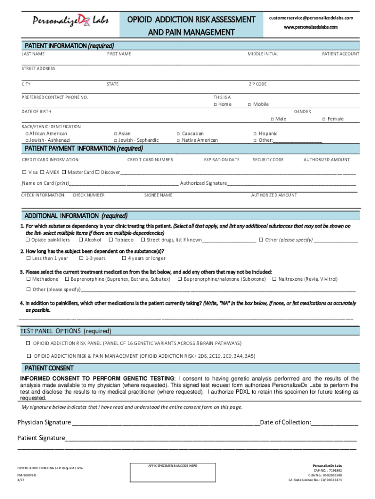 Fillable Online OPIOID ADDICTION RISK ASSESSMENT Fax Email Print ...