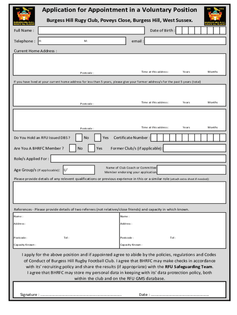 Fillable Online Burgess Hill Rugby Club - Home of the Sussex All Blacks ...