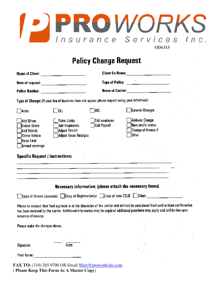 Fillable Online Policy Change req form Fax Email Print - pdfFiller