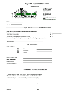 Fillable Online Payment Authorization Form - San Ignacio Shuttles Fax ...