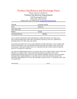 Fillable Online Techna Clip Return and Exchange Form Fax Email Print ...