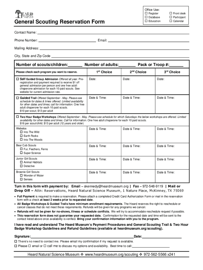 Fillable Online Scouting Reservation Form Fax Email Print - pdfFiller