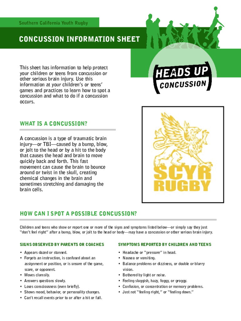 Fillable Online PDF Cal South Concussion Information Fact Sheet for ...
