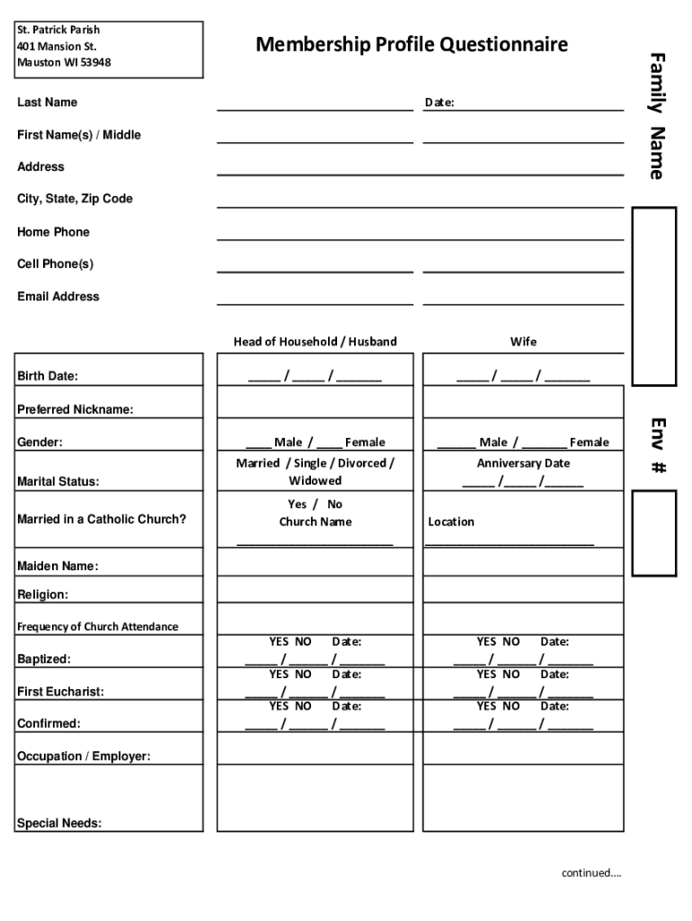 Fillable Online IMMACULATE CONCEPTION CATHOLIC CHURCH Parish Registration Form Fax Email Print ...