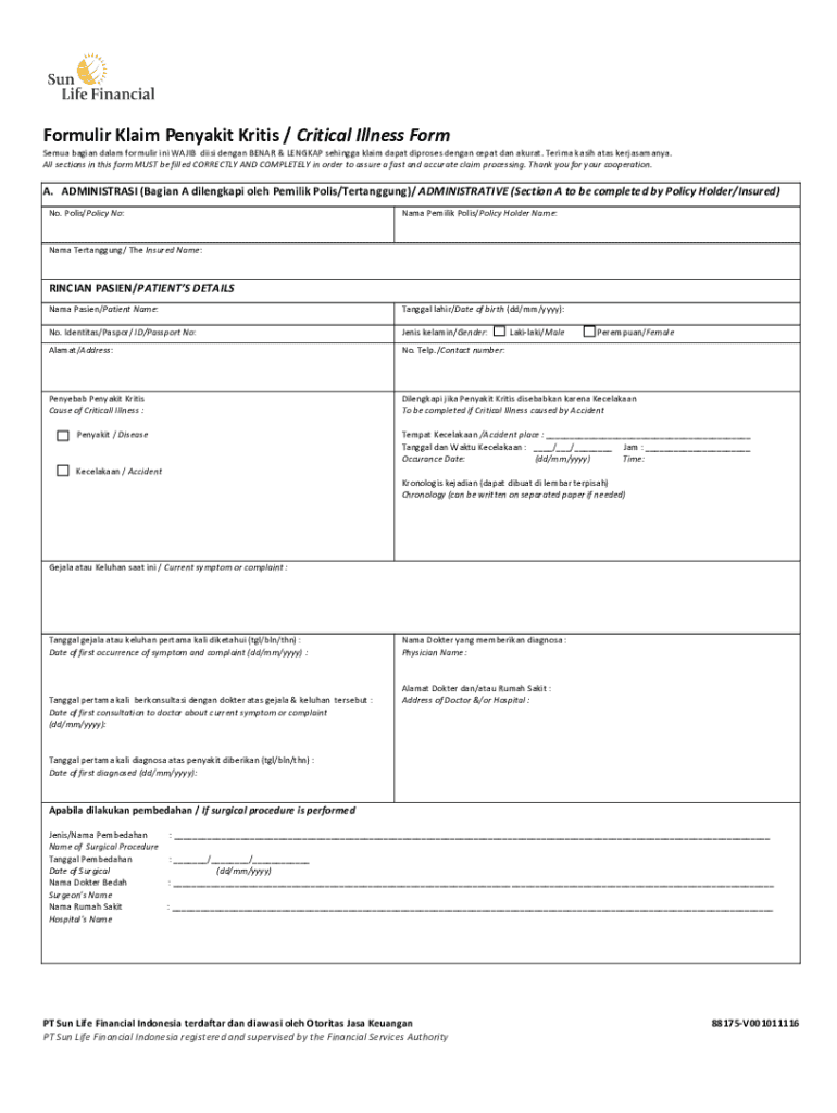 Fillable Online Formulir Klaim / Claim Form* Diisi oleh Pengaju Klaim ...