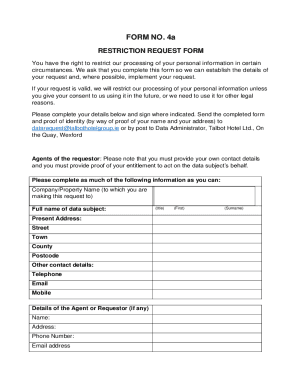 Fillable Online Form 4A Restriction Request Form - Nuremore Fax Email ...