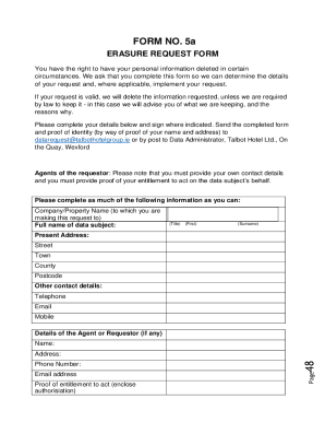 Fillable Online ERASURE REQUEST FORM - Talbot Suites Fax Email Print ...