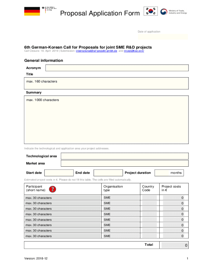 Fillable Online 6th Call for Proposals for joint SME R&D projects ...