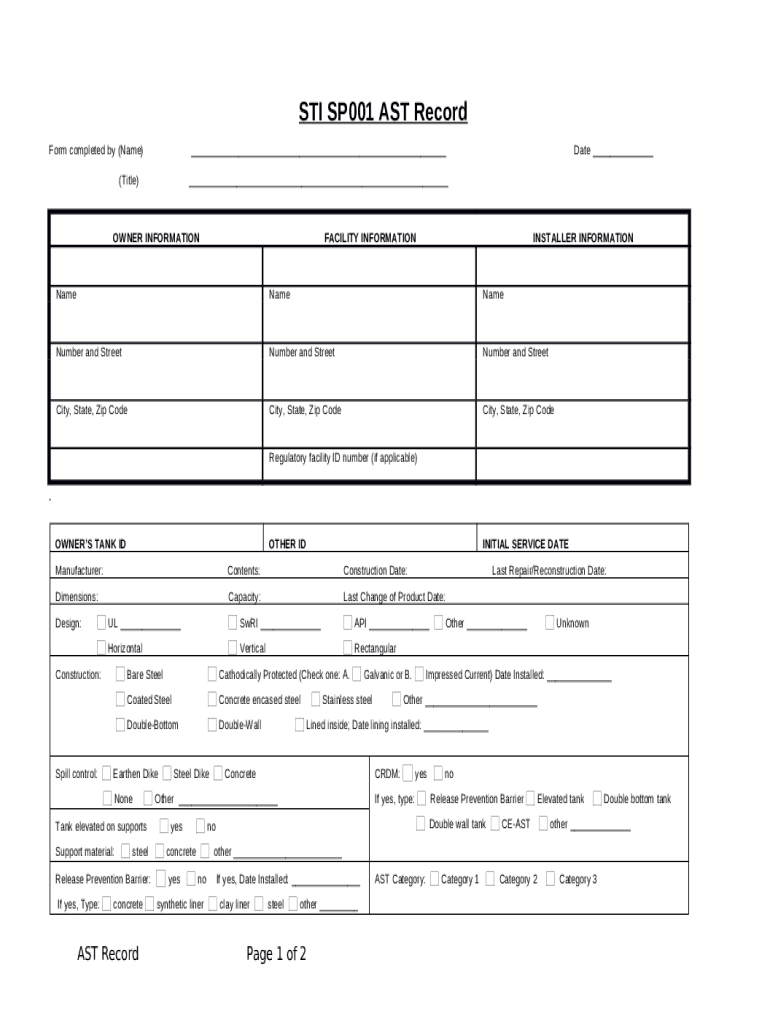 STI SP001 Inspection Requirements for Aboveground Storage Tanks Doc ...