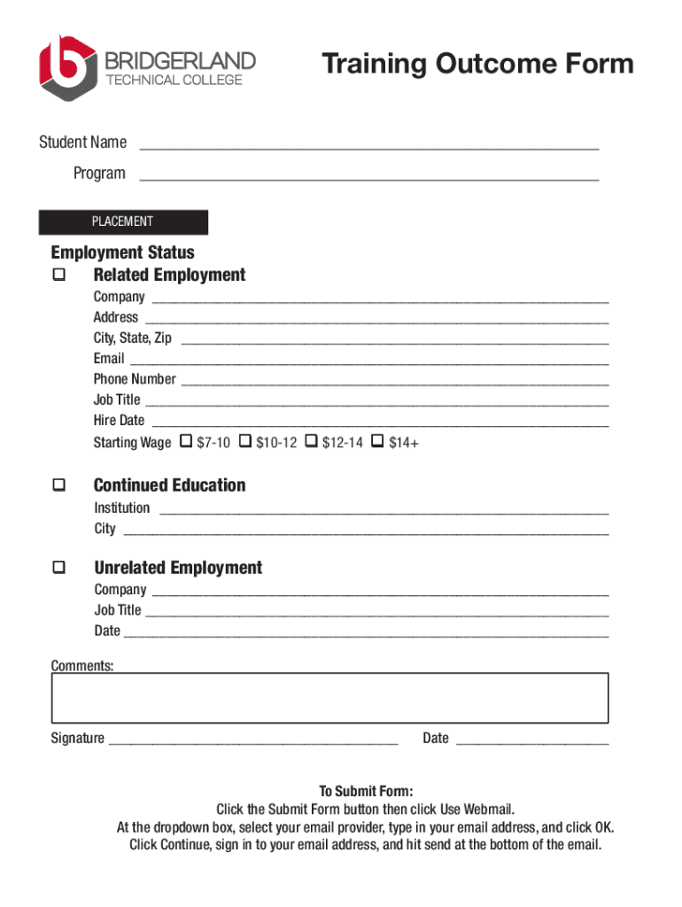 Fillable Online Training Outcome Form Fax Email Print - pdfFiller