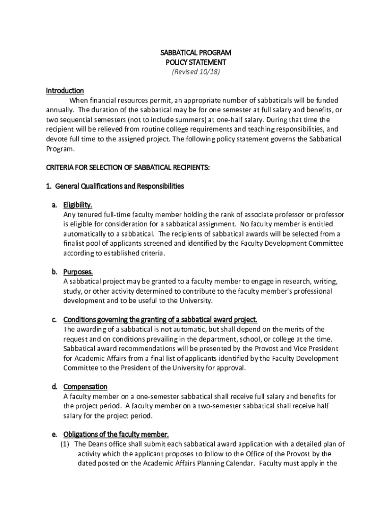 Fillable Online Sabbatical Leave policy template (free and ready to use ...