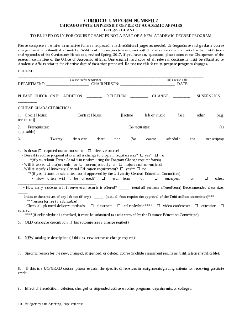 CURRICULUM NUMBER 2 CHICAGO STATE UNIVERSITY OFFICE OF ... - origin wcsu csu Doc Template ...