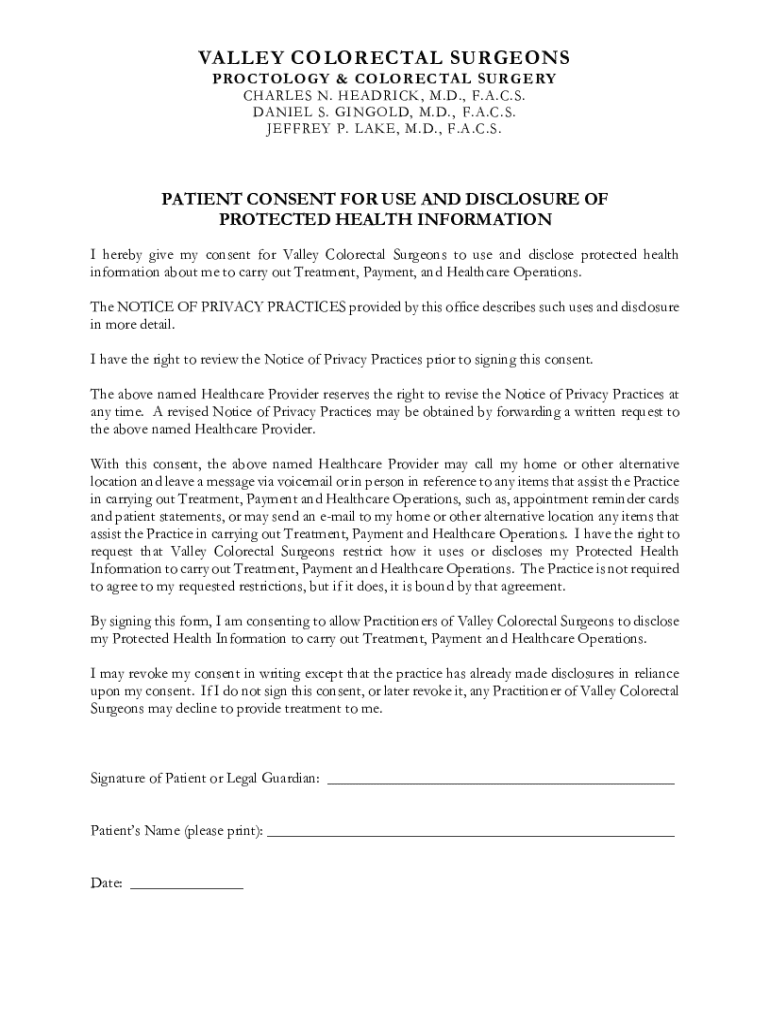 Fillable Online Valley Colorectal Surgeons - Proctology Encino ...